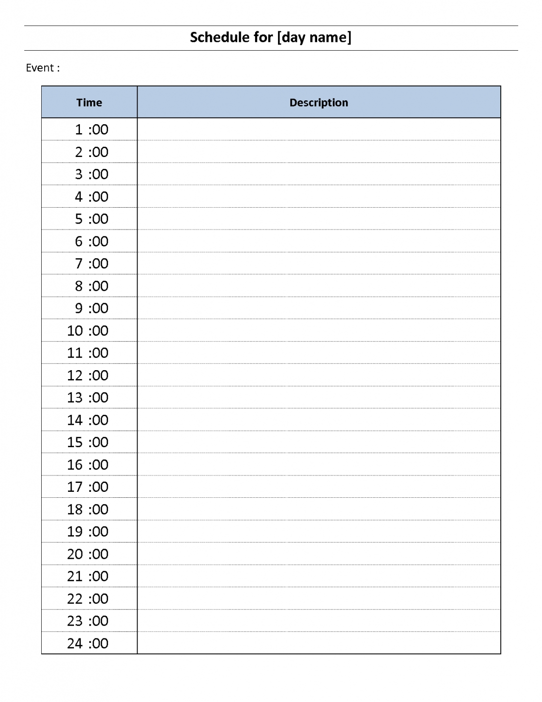 Exceptional Blank Schedule Template 7 Day 24 Hours Printable Blank 